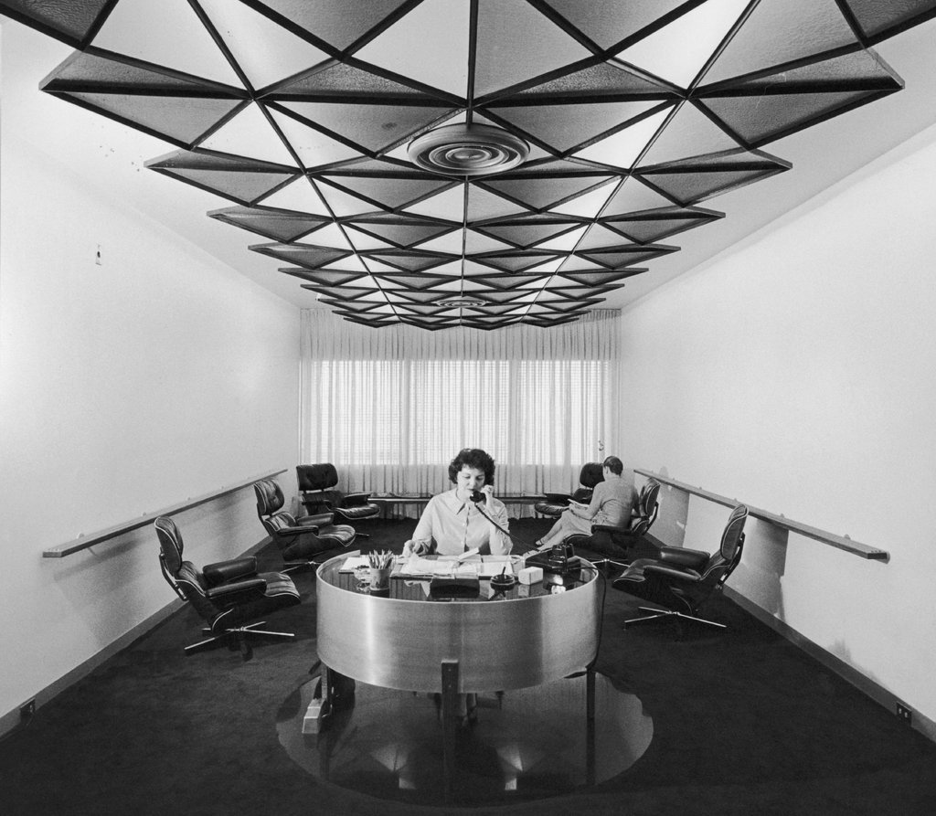 A reception desk at the Time & Life Building in 1960. | MLTSHP