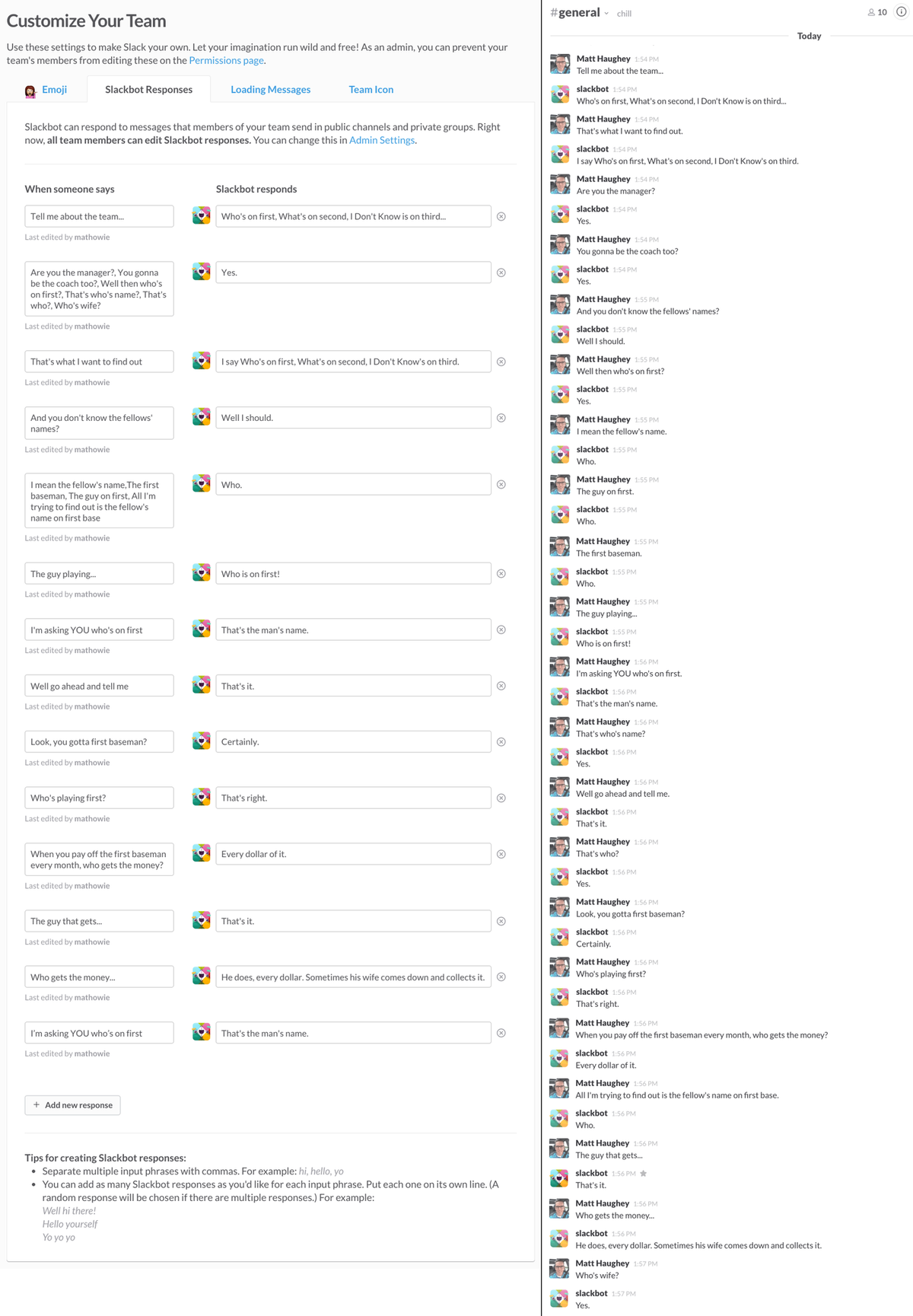 who's on first with slackbot | MLTSHP