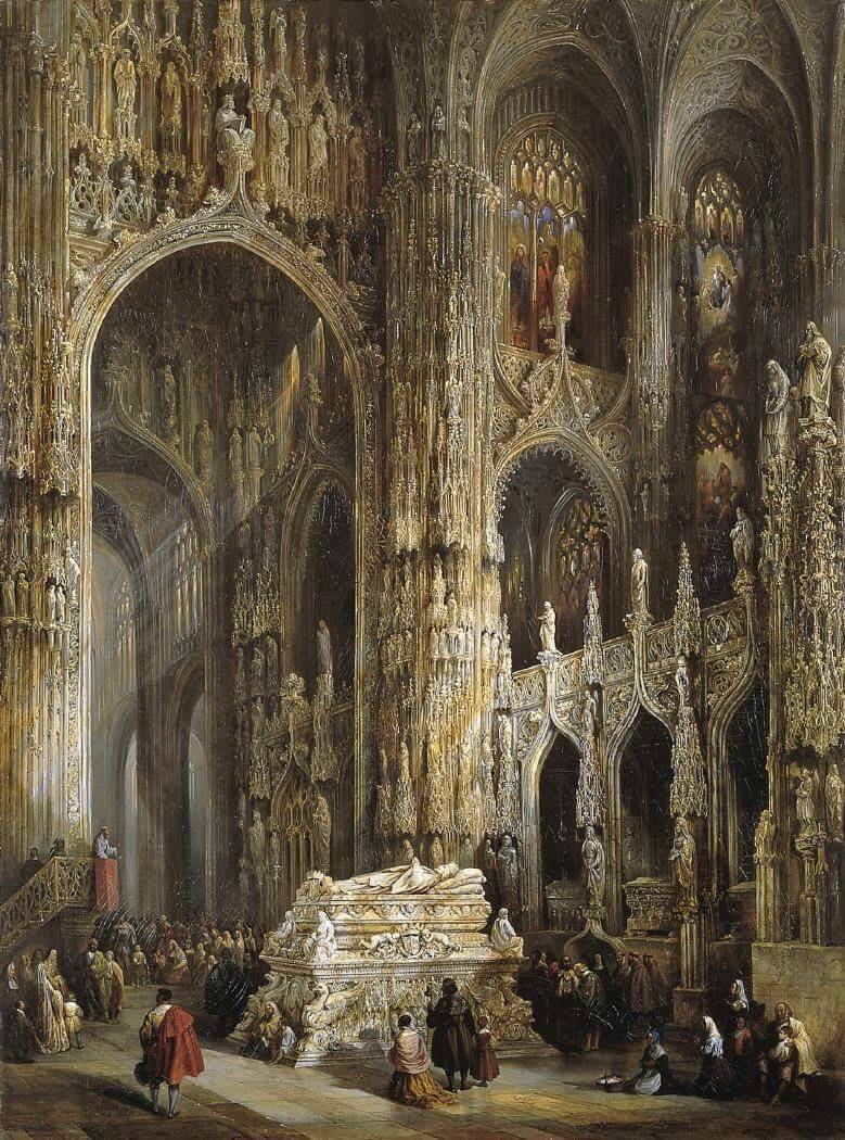 Jenaro Pérez de Villaamil y d'Huguet (1807–1854), View of the interior of a cathedral (Oil on ...