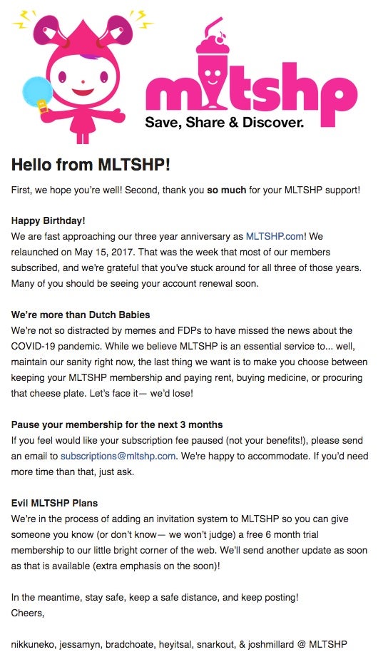 Hi from MLTSHP HQ! Here's an update for ya. | MLTSHP