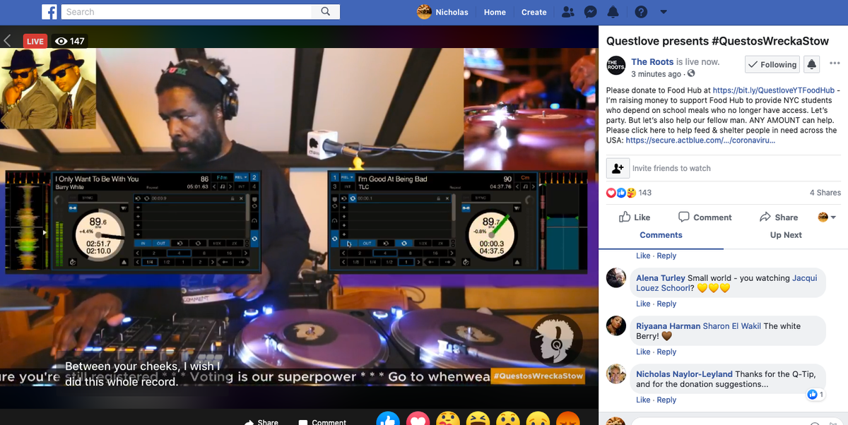 FRIDAY FYI: questlove has been doing live dj sets on FB live | MLTSHP