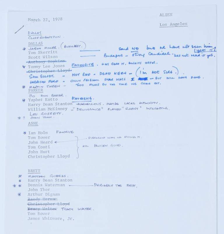 Alien casting sheet | MLTSHP