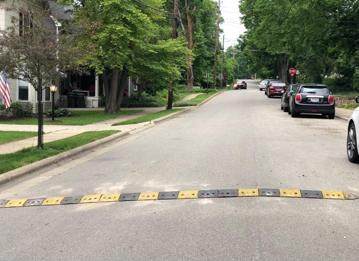 Speed bump, in the middle of our street | MLTSHP