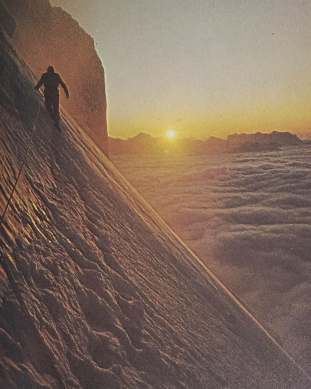 Muztagh Tower, J M Hartog leaving the first ice cave; Eiger Direct, 1966. | MLTSHP