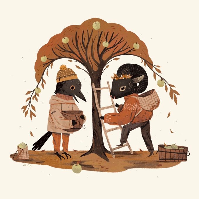 Two friends at the Apple Orchard, by Jamie Green | MLTSHP