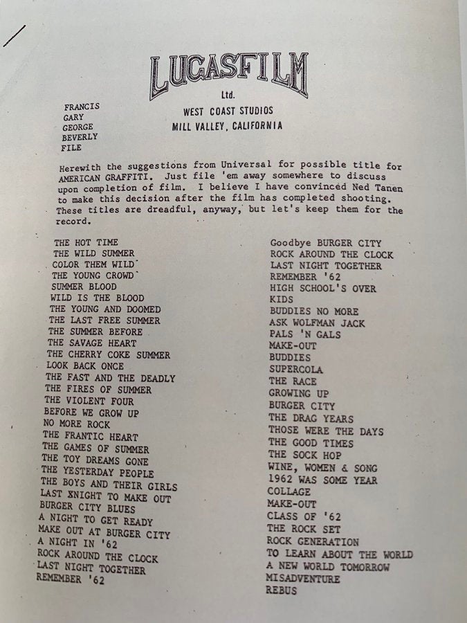 Suggested Alternative Titles for 'American Graffiti' | MLTSHP