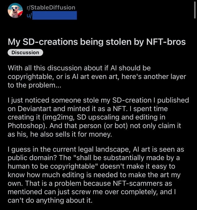 ai artists suddenly care about copyright when nft bros start stealing | MLTSHP