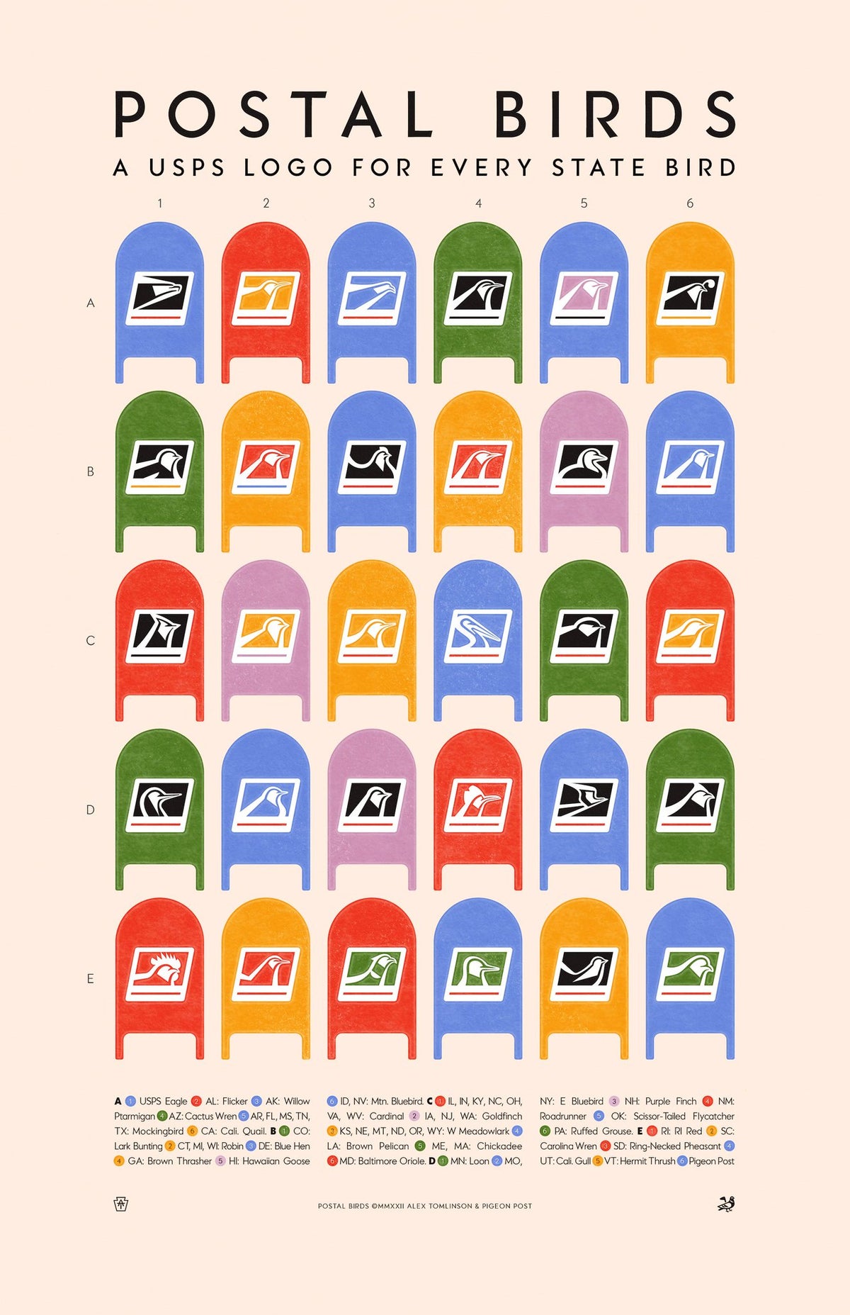 A USPS logo for every state bird, Alex Tomlinson | MLTSHP