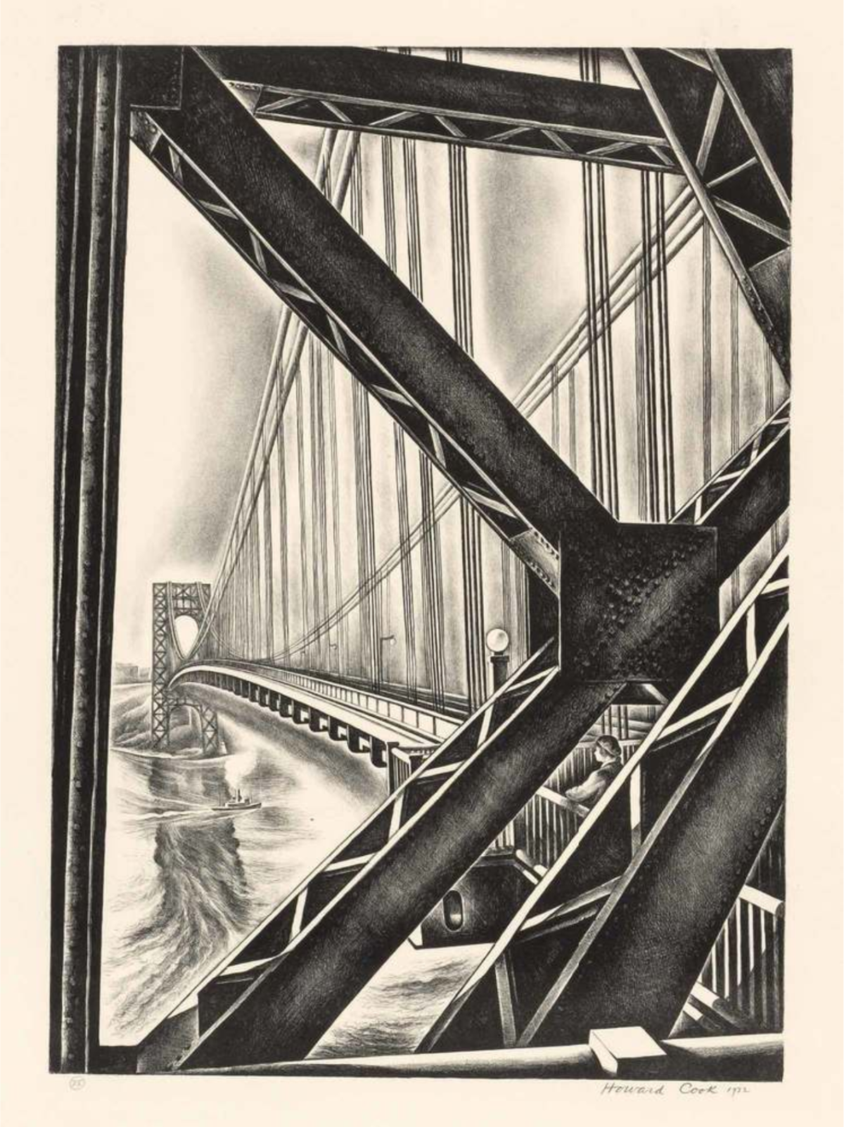 George Washington Bridge With “B” (D. 156), 1931. Howard Cook. Lithograph on Rives paper. | MLTSHP