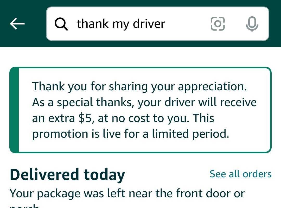 Amazon "hack": thank my driver = $5 tip | MLTSHP