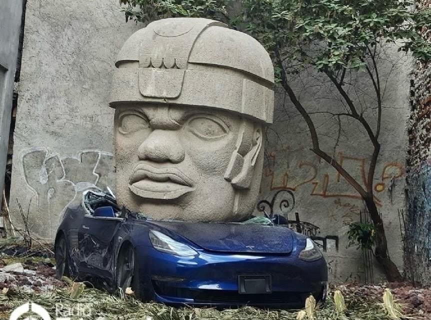Like and save to smash a Tesla near you with an Olmec head sculpture ...