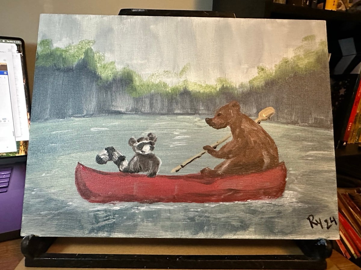 Raccoon and Bear in a canoe | MLTSHP