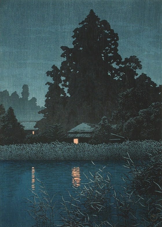 'Rain at Omiya'- Kawase Hasui, 1930 | MLTSHP